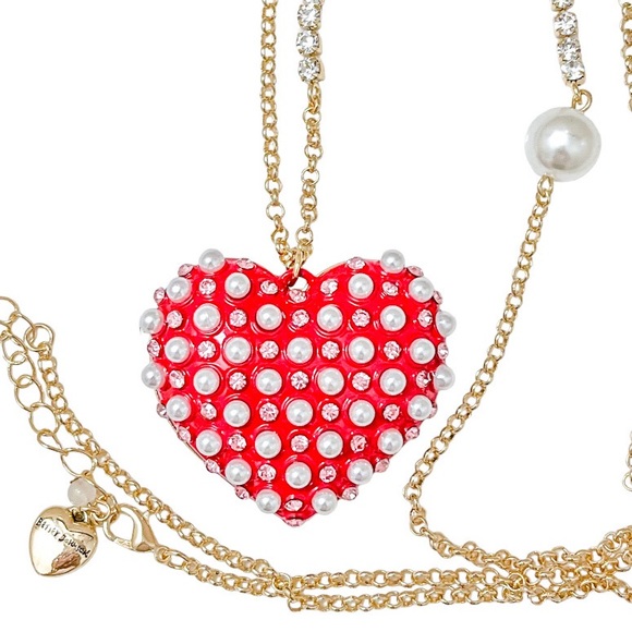 Betsey Johnson | Jewelry | Betsey Johnson Xoxo Pearly Red Heart Long ...
